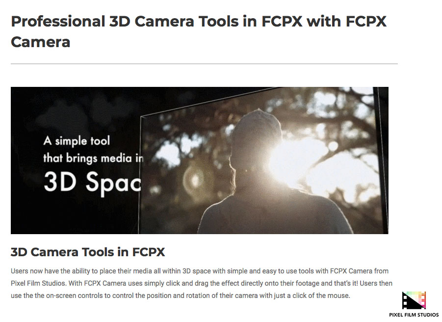 Pixel Film Studios Releases FCPX Camera for Final Cut Pro X